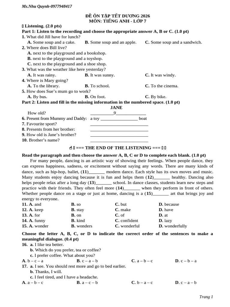 ANH 7 - HKI (2025-2026) | PDF | Traffic | Motorcycle