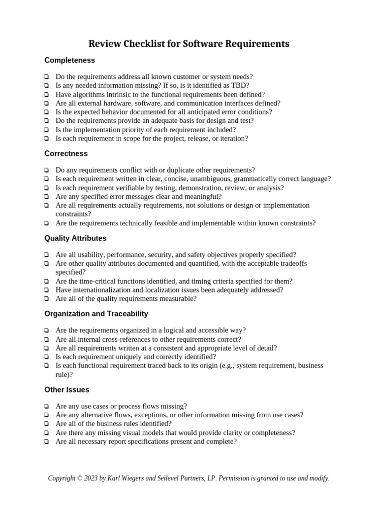Requirements Review Checklist | PDF