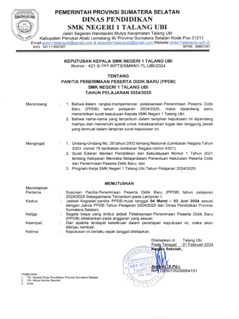 SK PPDB Tahun 2024 | PDF