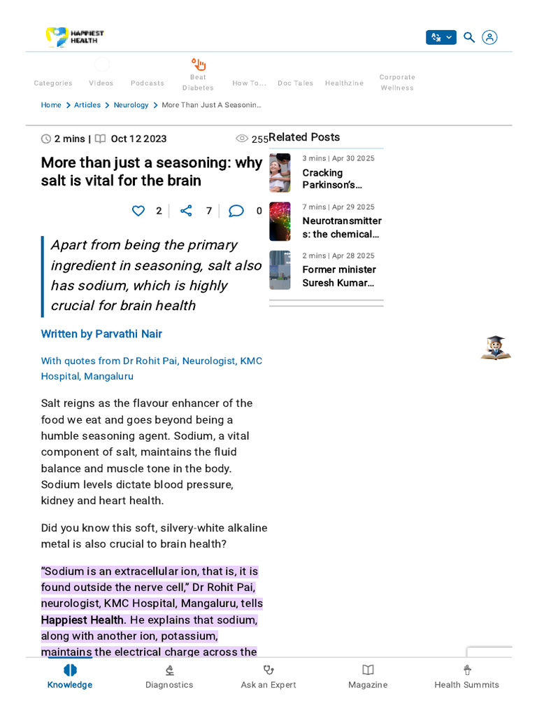 Why Sodium Matters For The Brain Health | PDF | Medical Specialties ...