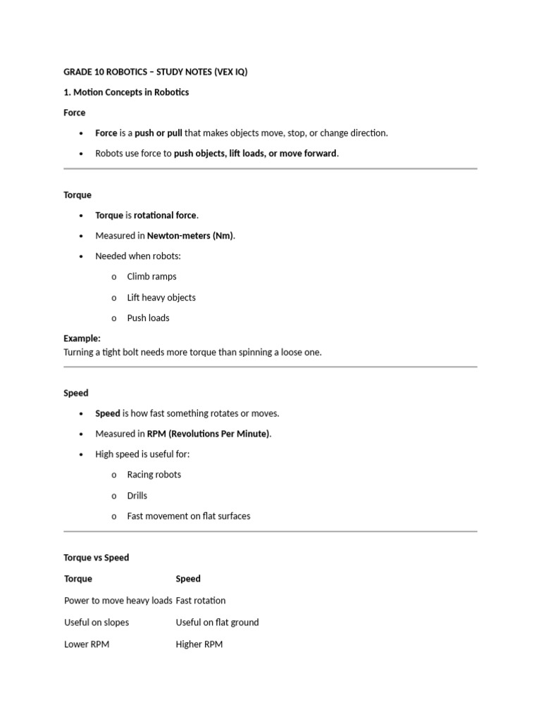 GRADE 10 ROBOTICS 3rd Periodical Study Notes | PDF | Truss | Torque