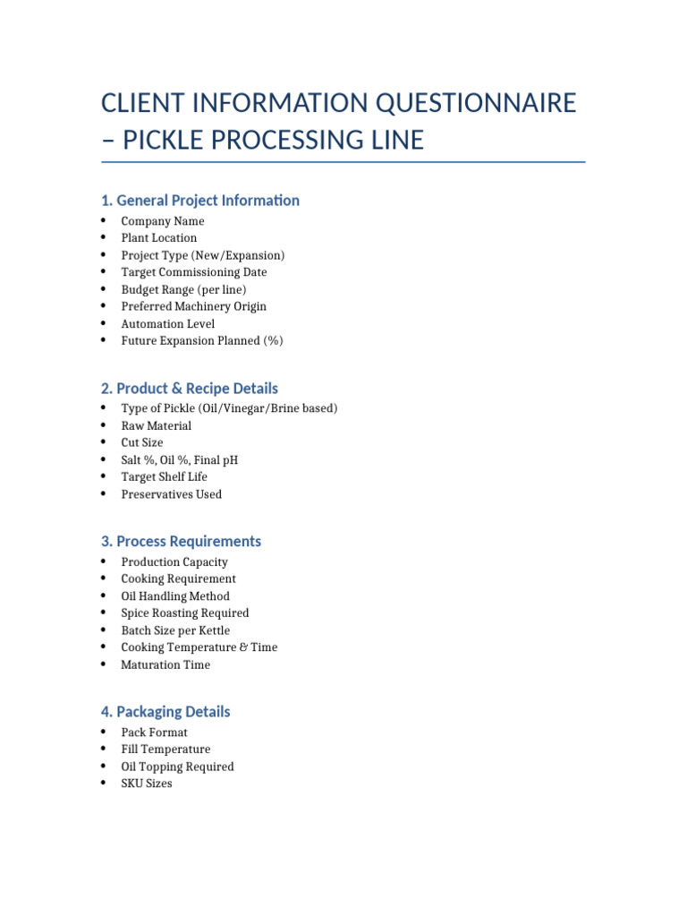 Pickle Line Questionnaire Refined | PDF