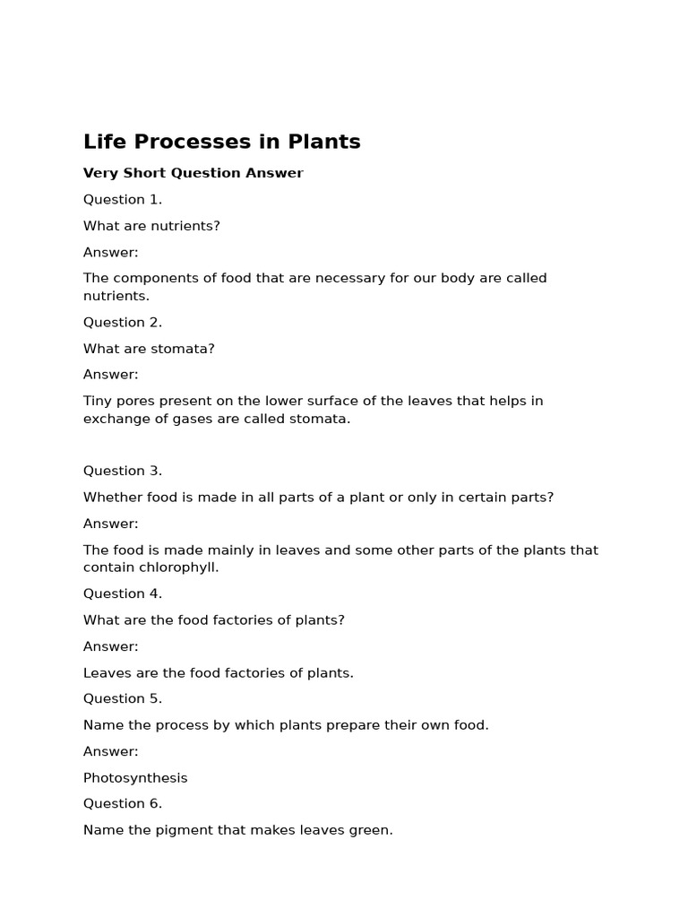 Life Processes in Plants Class 7 Extra Questions and Answers Science ...