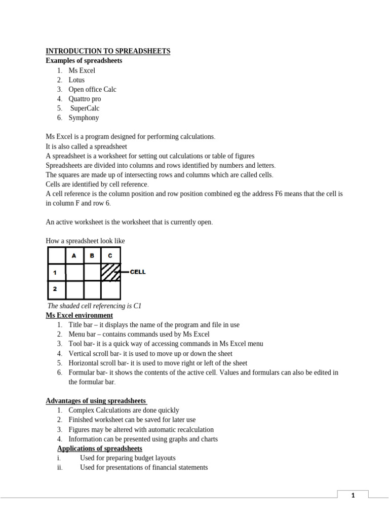 Spreadsheets in Excel Notes | PDF | Spreadsheet | Microsoft Excel