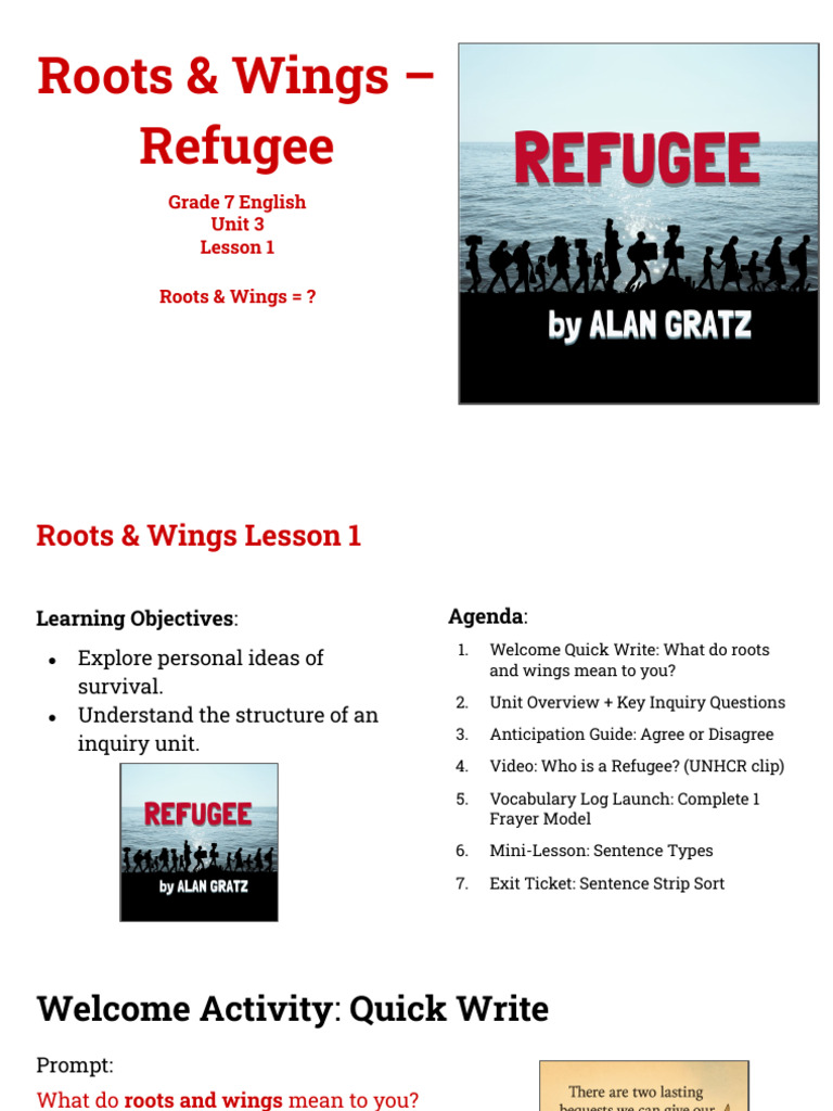 Roots & Wings - Refugee Unit Lessons | PDF | Narration | Language Mechanics
