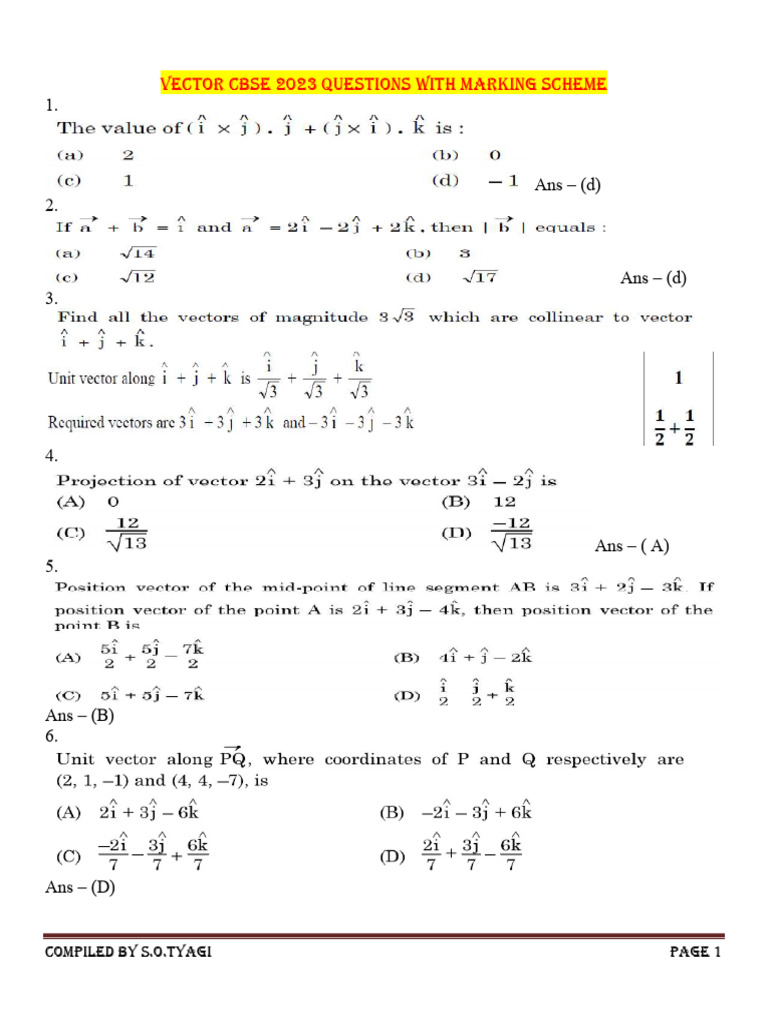 Vector CBSE 2023 Questions With Marking Scheme-1 | PDF