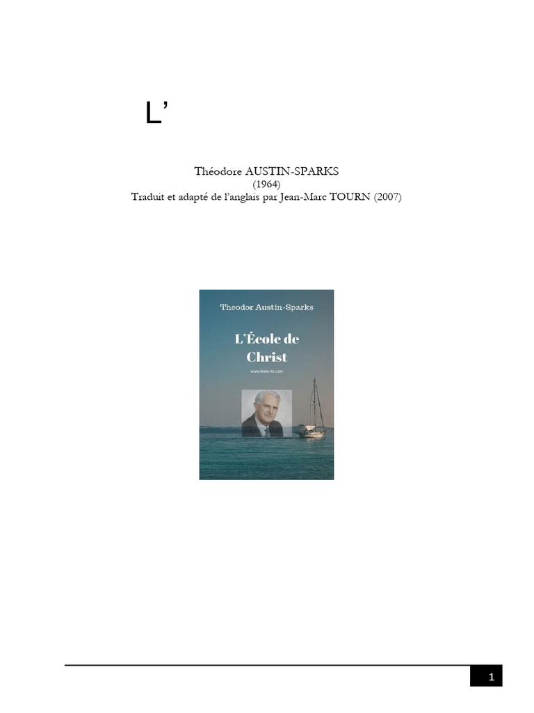 Ecole de Christ Théodore AUSTIN SPARKS | PDF | Vérité | Dieu