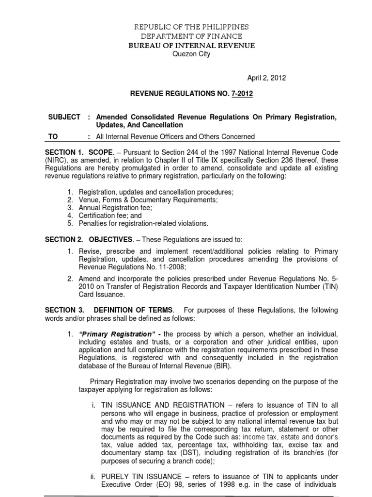 Bir RR 7-2012 | PDF | Taxation In The United States | Value Added Tax