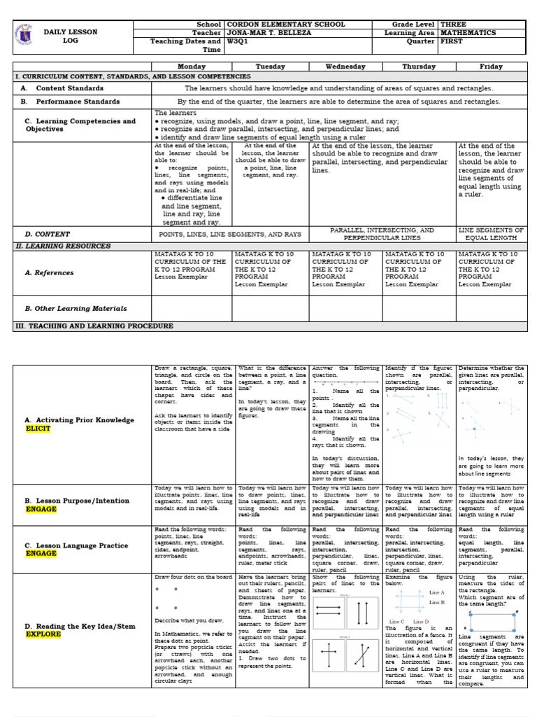 q1 Math DLL Week 3 New Template | PDF | Perpendicular | Line (Geometry)