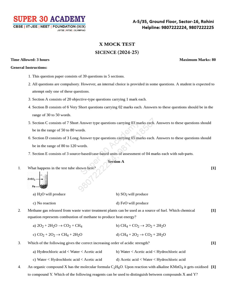 X Science Mock Test Vibha Ma'Am | PDF | Methane | Chemical Process ...