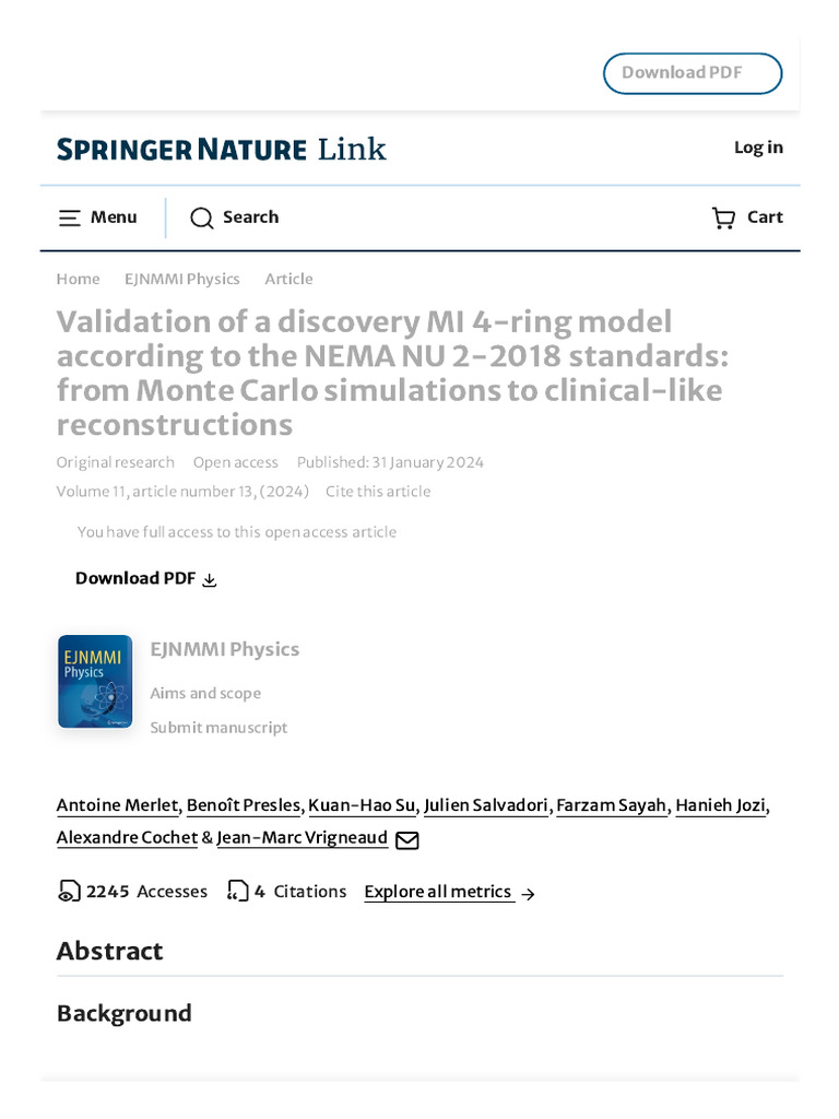Validation of a discovery MI 4-ring model according to the NEMA NU 2 ...