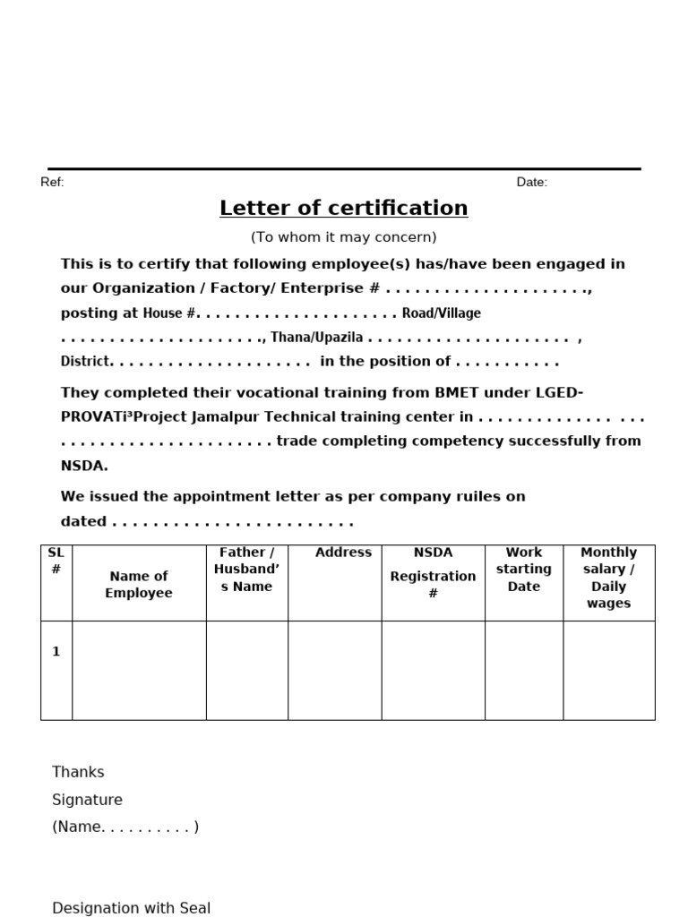 Employer Job Declaration Letter Sample Template | PDF