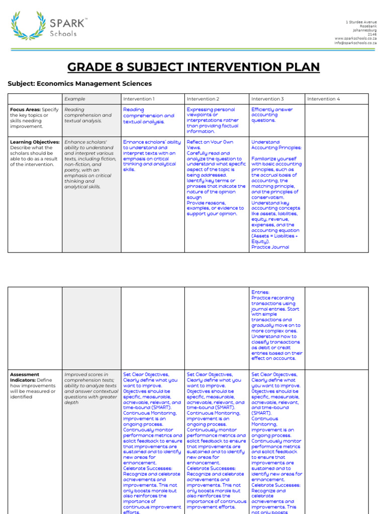 EMS Intervention Plan SPARK Midrand High. 2024 | PDF | Debits And ...