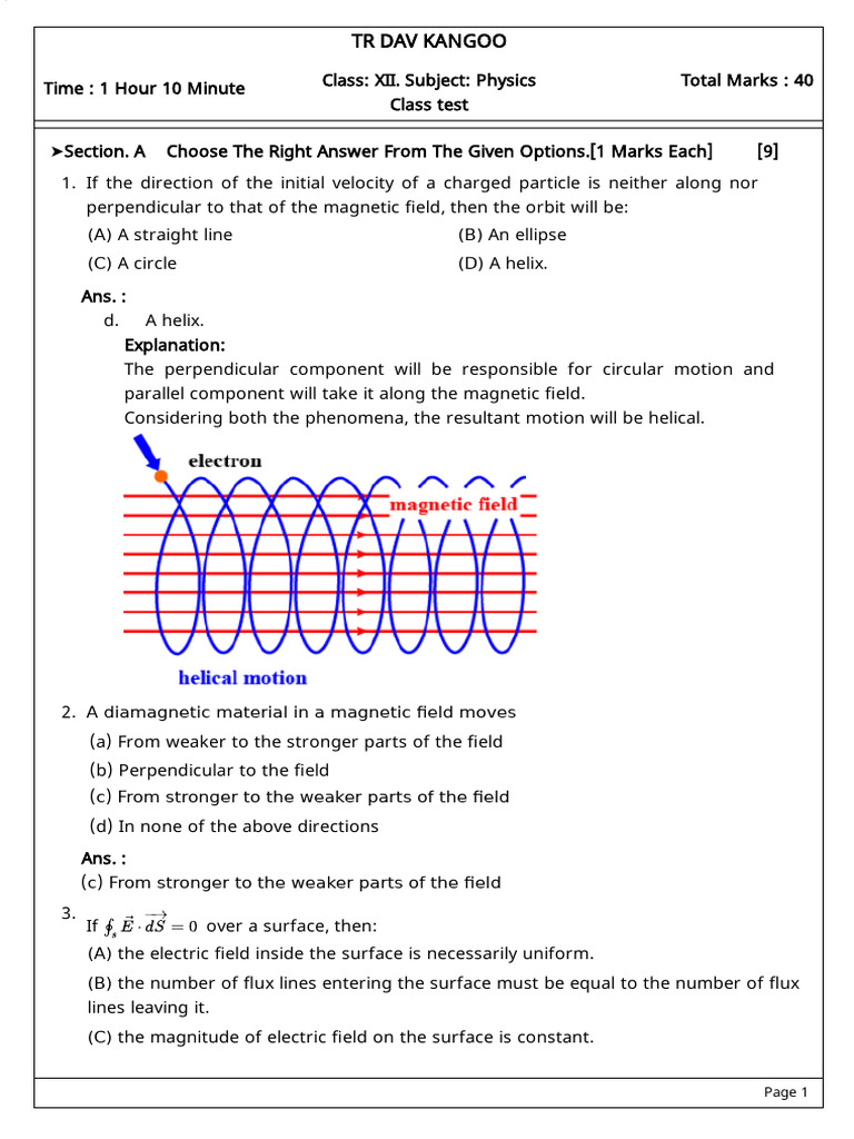 Class Test XII - Solution | PDF | Inductance | Transformer