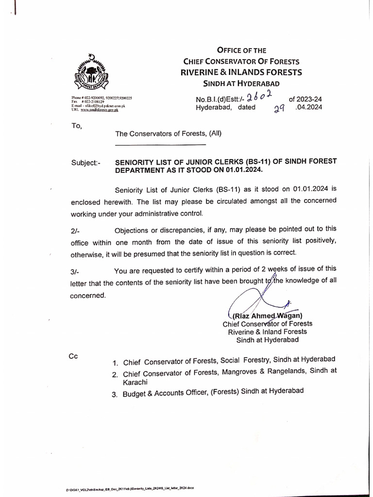 Seniority list of Junior Clerks 2024 | PDF