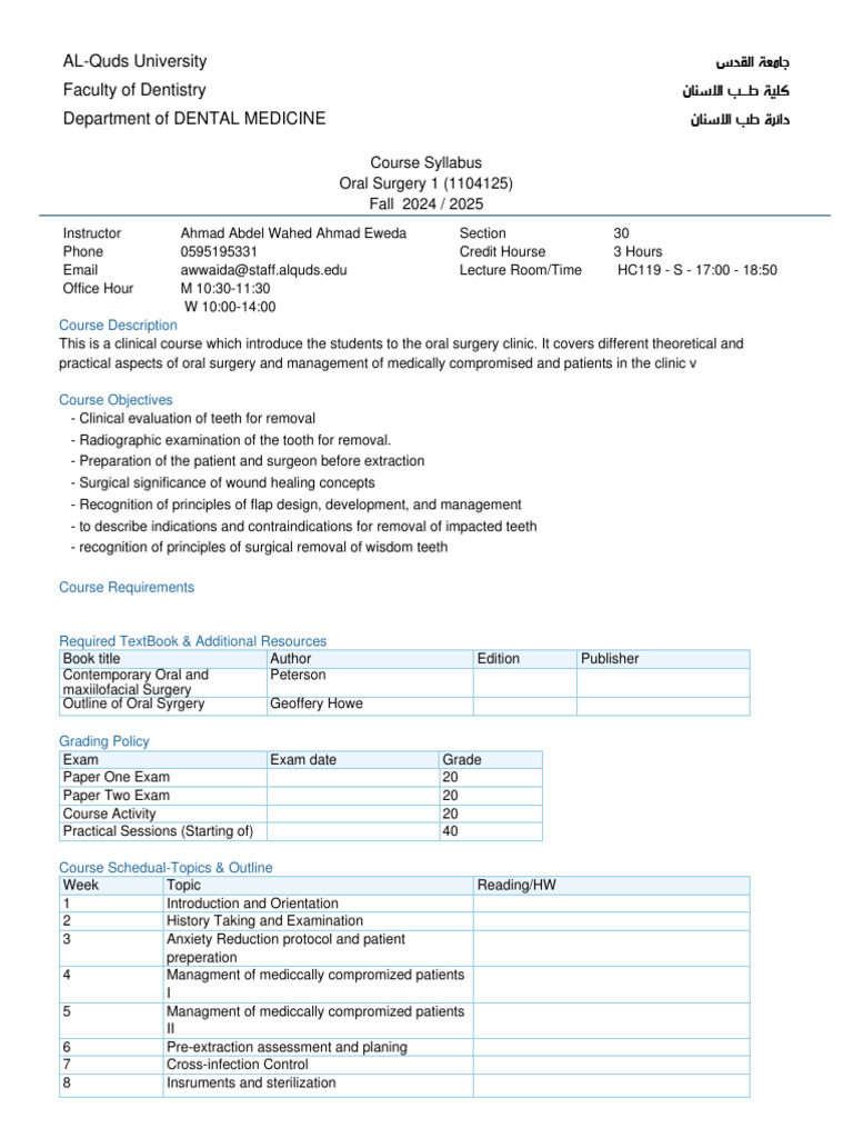 Course Outline Oral Surgery 1-Section 30 10:21:19 AM | PDF | Surgery ...