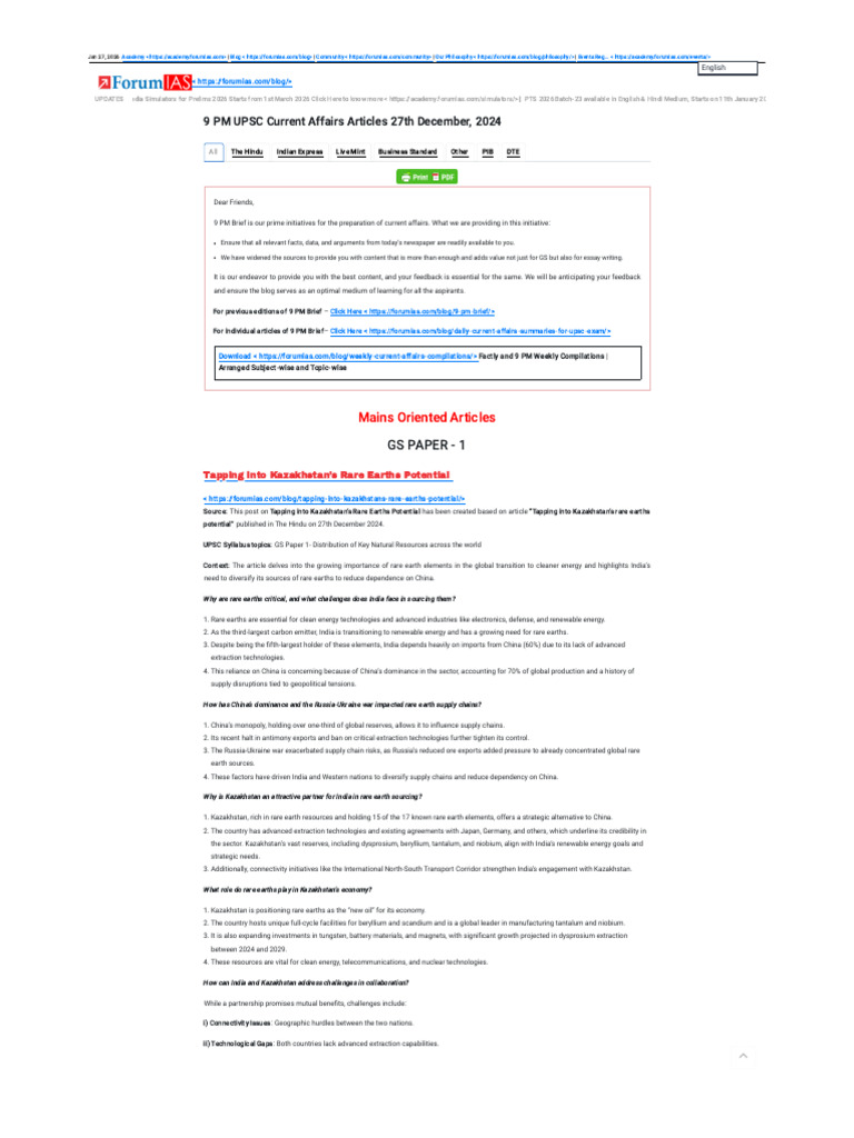 9 PM UPSC Current Affairs Articles 27th December, 2024 _ForumIAS | PDF ...