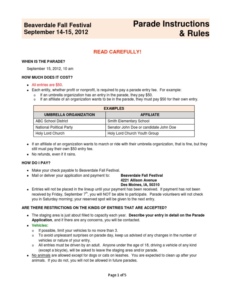 Parade Instructions & Rules: Beaverdale Fall Festival September 14-15 ...