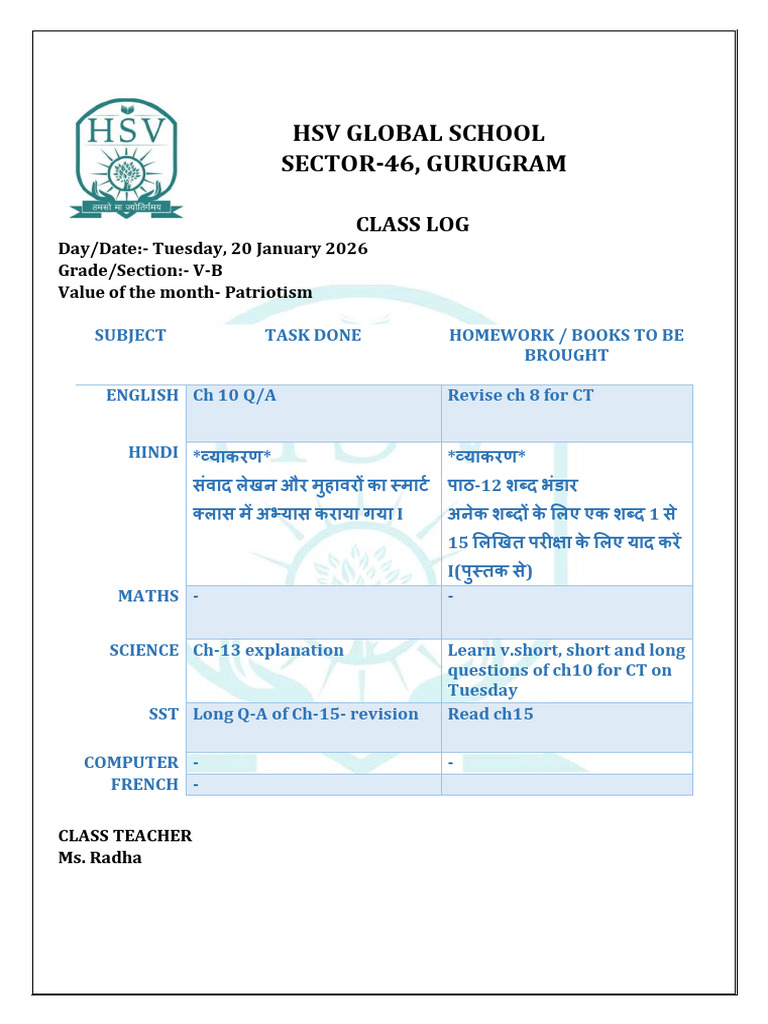 Class Log 13 | PDF