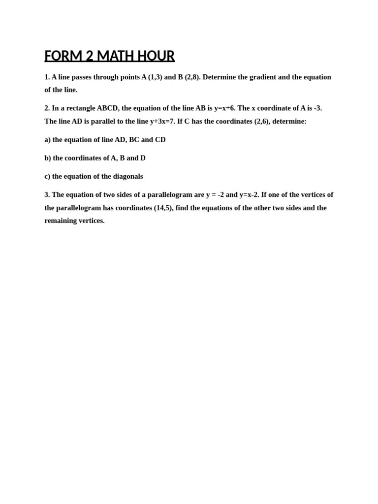 Form 2 Math Hour | PDF