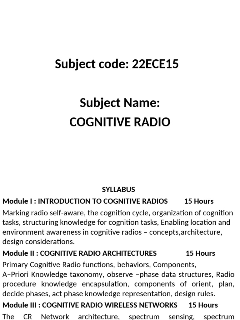 Module 1 Introduction To Cognitive Radios | PDF | Cognitive Radio ...
