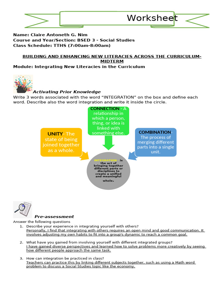 CLAIRE NIM Module Worksheets PRED 3102 | PDF | Reading Comprehension ...