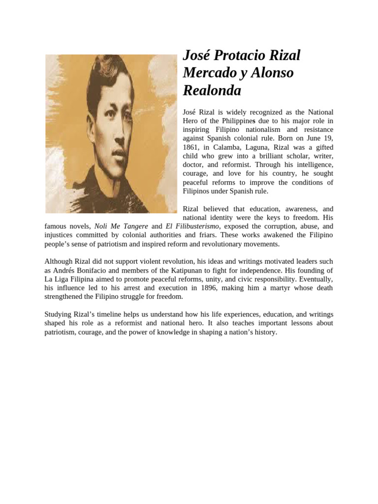 José Protacio Rizal Mercado y Alonso Realonda | PDF | Philippines