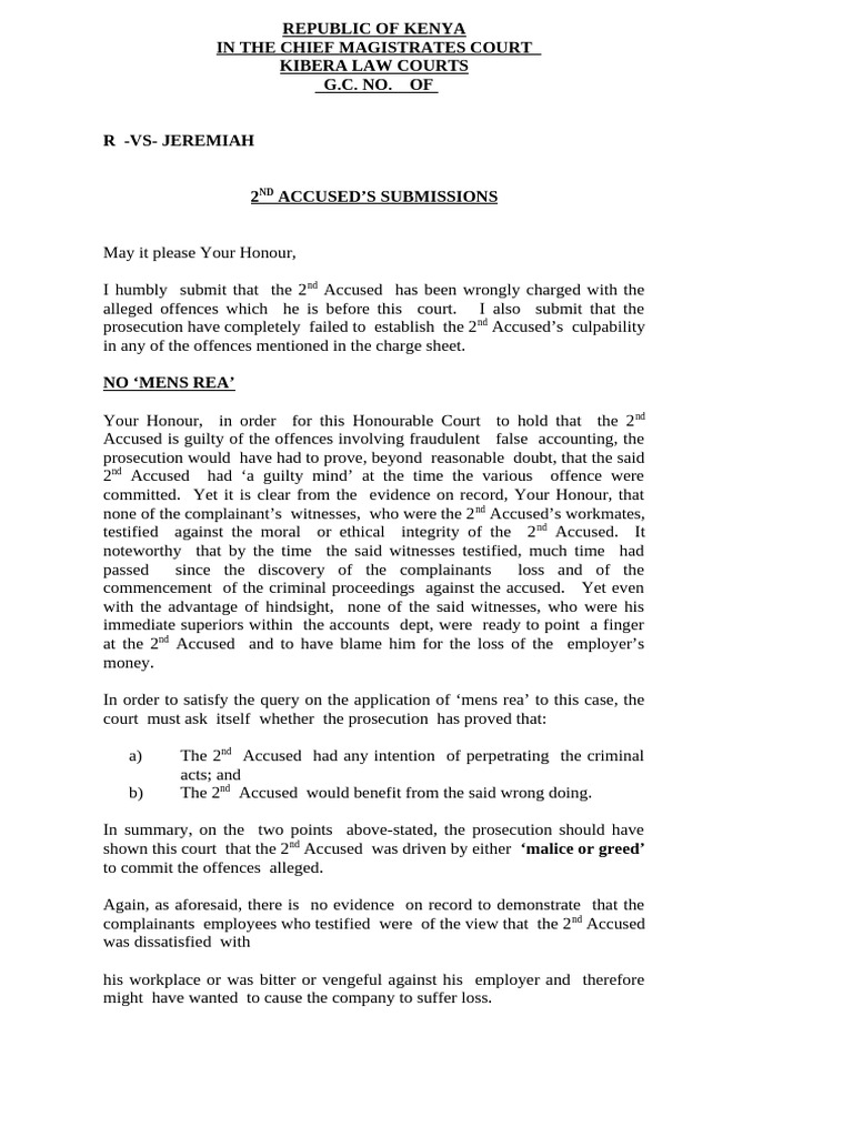 Defendants Submissions | PDF | Mens Rea | Legal Procedure
