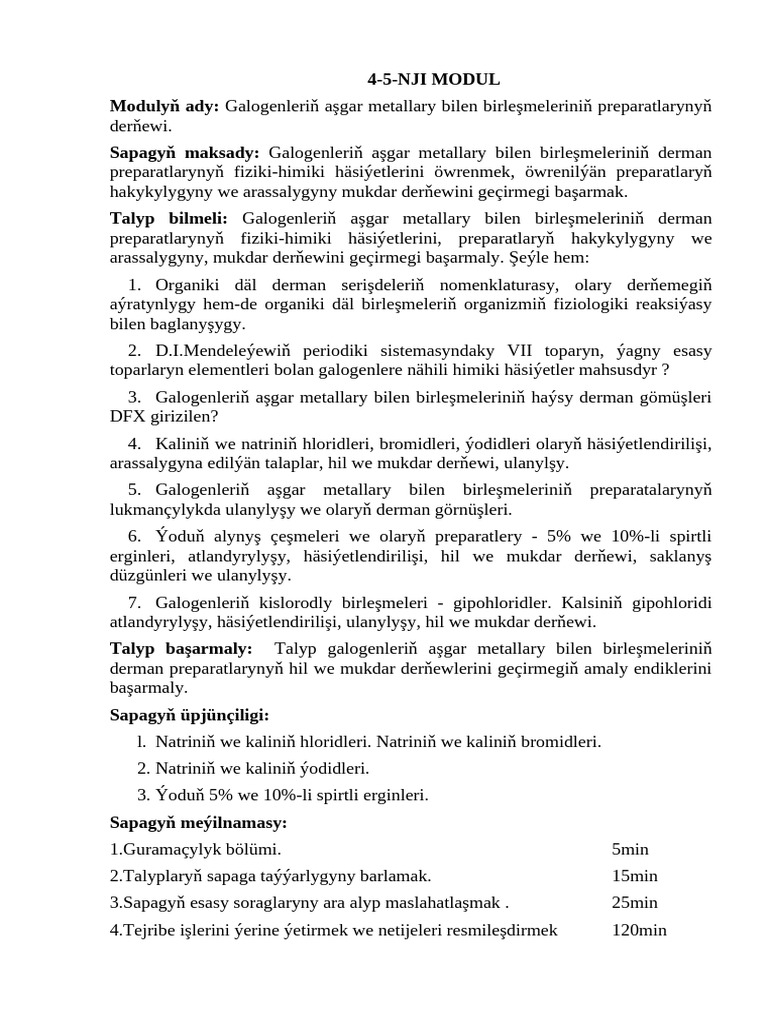 AMALY SAPAK 4-5. Galogenleriň Aşgar Metallary Bilen Birleşmeleriniň ...