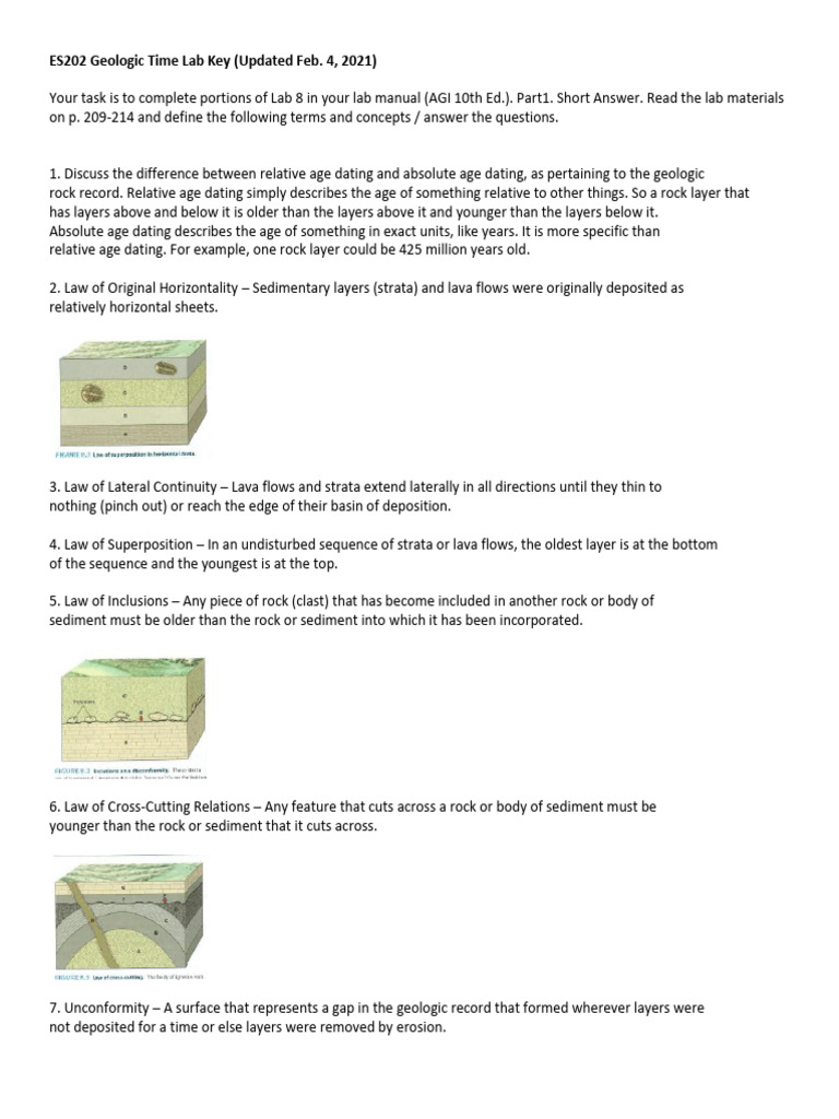 ES202 Geologic Time Lab Key Updated Feb4 2021 | PDF | Radioactive Decay ...