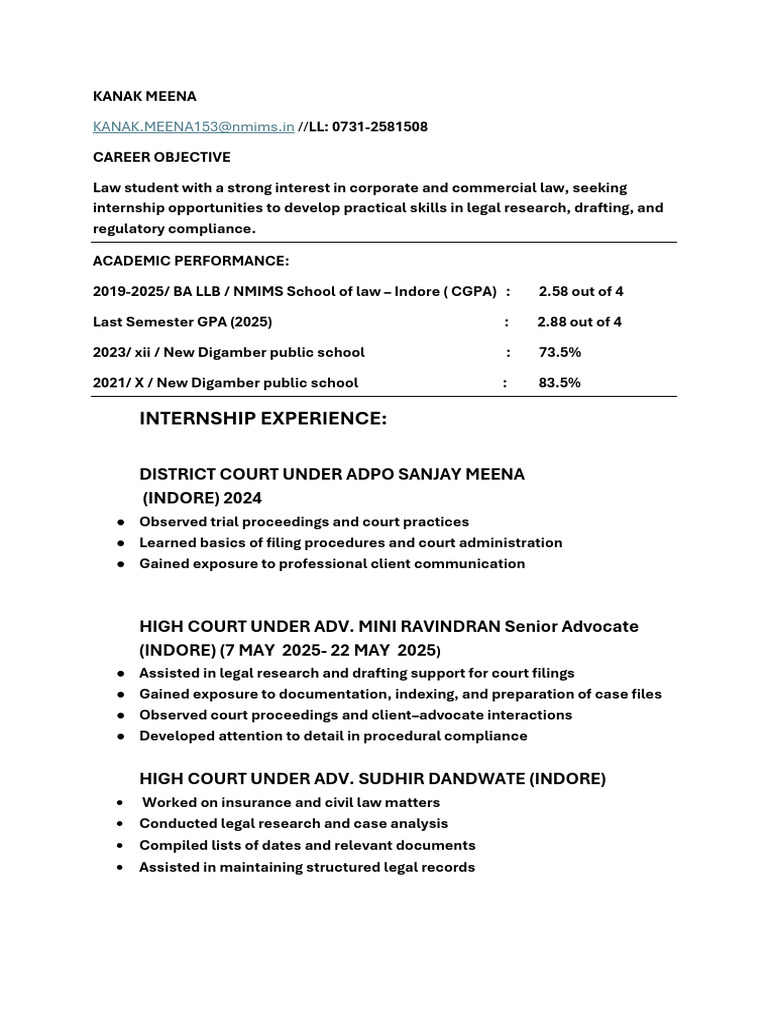 KANAK MEENA CV | PDF | Justice | Crime & Violence