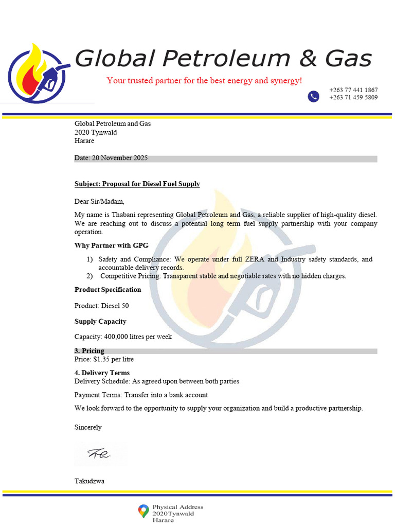 Global Petroleum Proposal Letter # | PDF