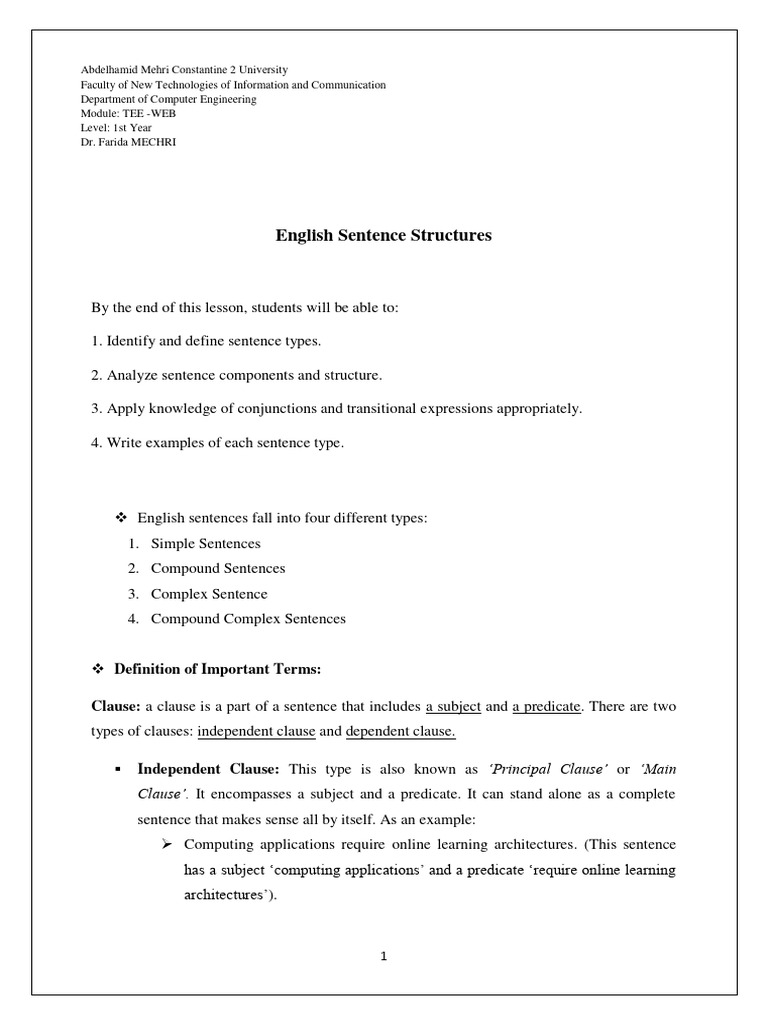 PR English Sentence Structures | PDF | Subject (Grammar) | Clause