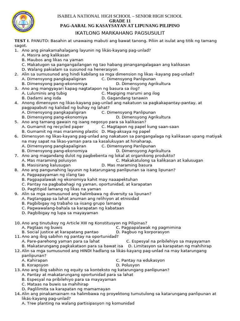 Ikatlong Markahang Pagsusulit | PDF