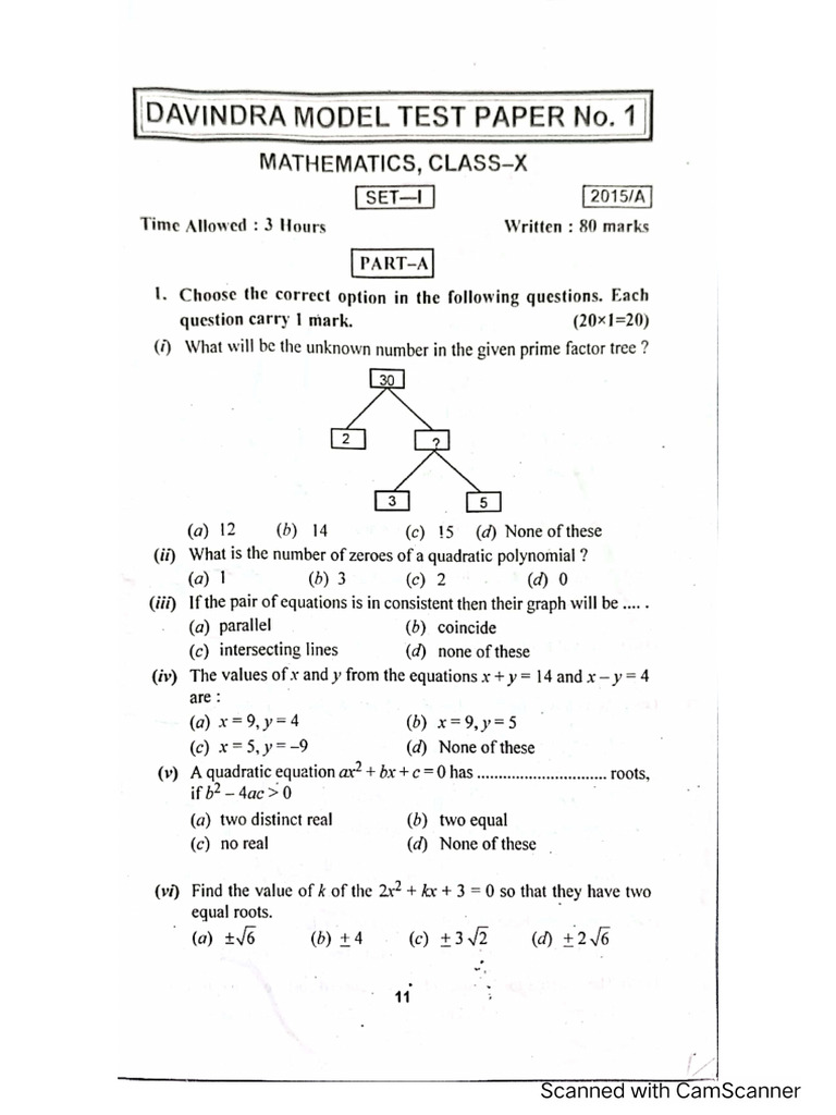 10th Math Sample Paper | PDF