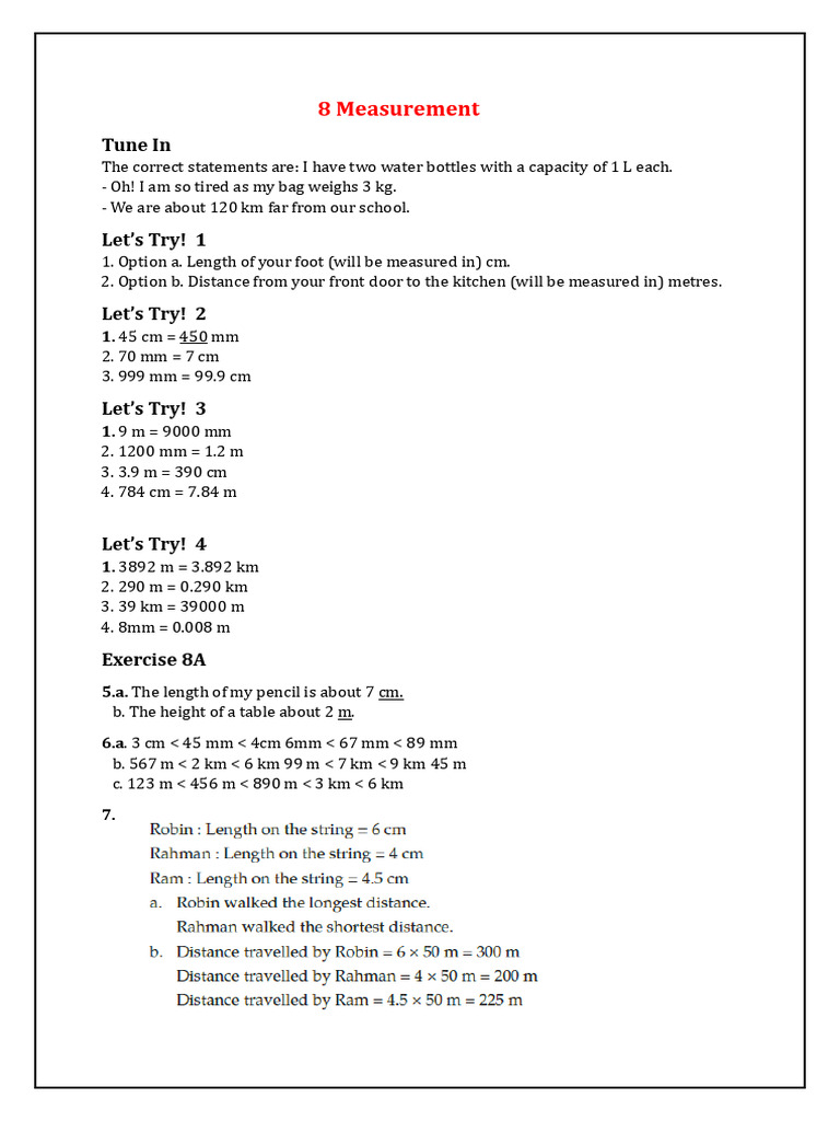GR 4 Maths CH 8 Measurements | PDF