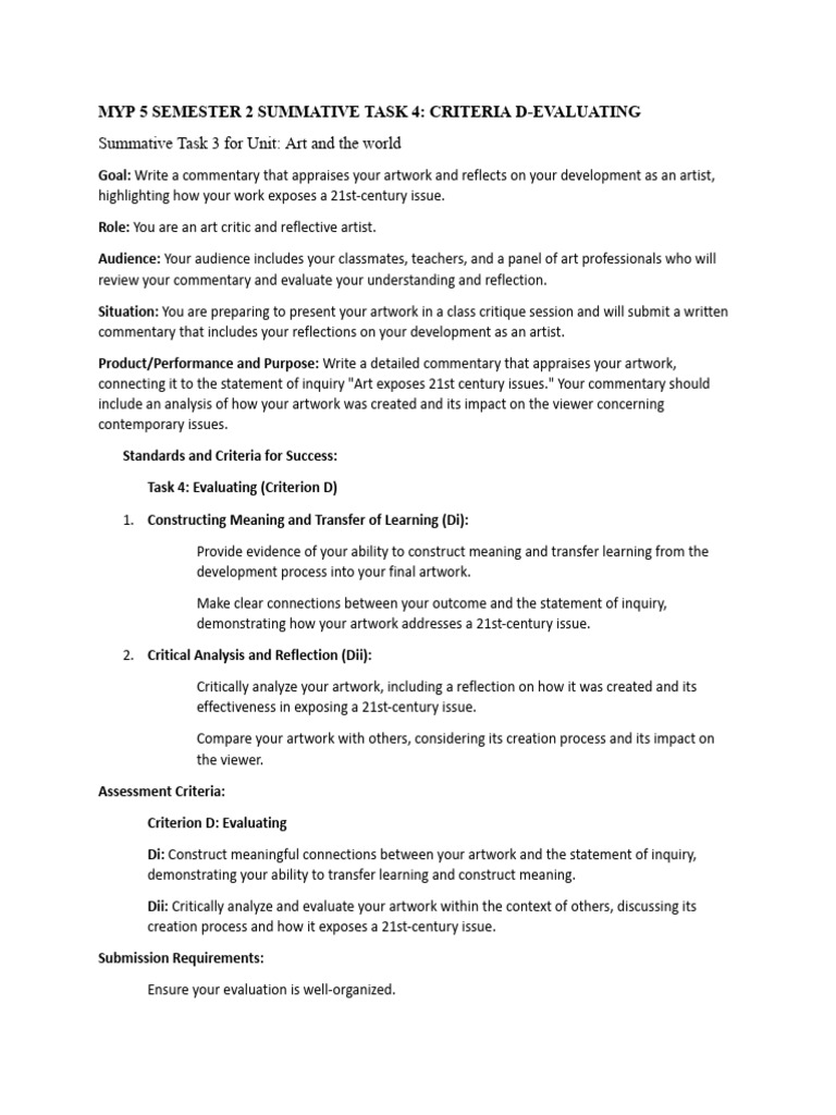 MYP_5_SEMESTER_2_SUMMATIVE_TASK_4.docx (1) | PDF | Critical Thinking ...