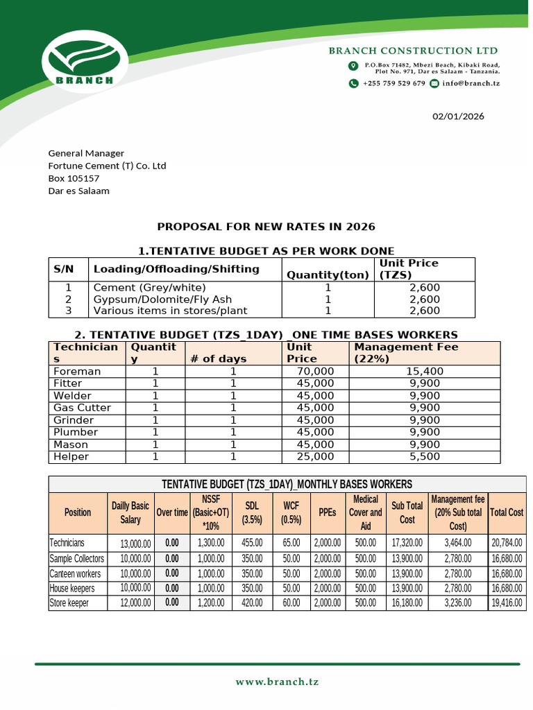 Proposal New Rates 2026 | PDF | Materials