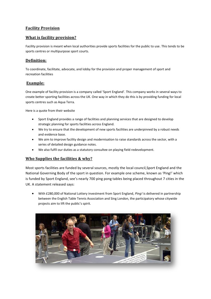 Sports Facility Provision in England | PDF | United Kingdom | Leisure ...