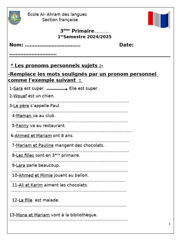 2-Les Pronoms Personnels Sujet Exercice | PDF