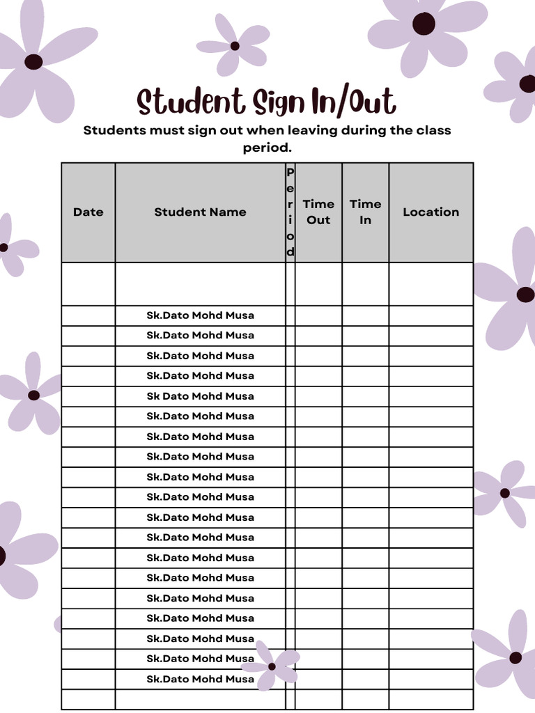 Purple Floral Student Sign Out Sheet _20251228_150231_0000 | PDF