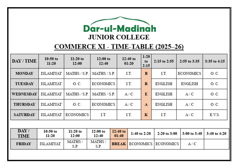 Commerce XI Time Table NEW-1 | PDF