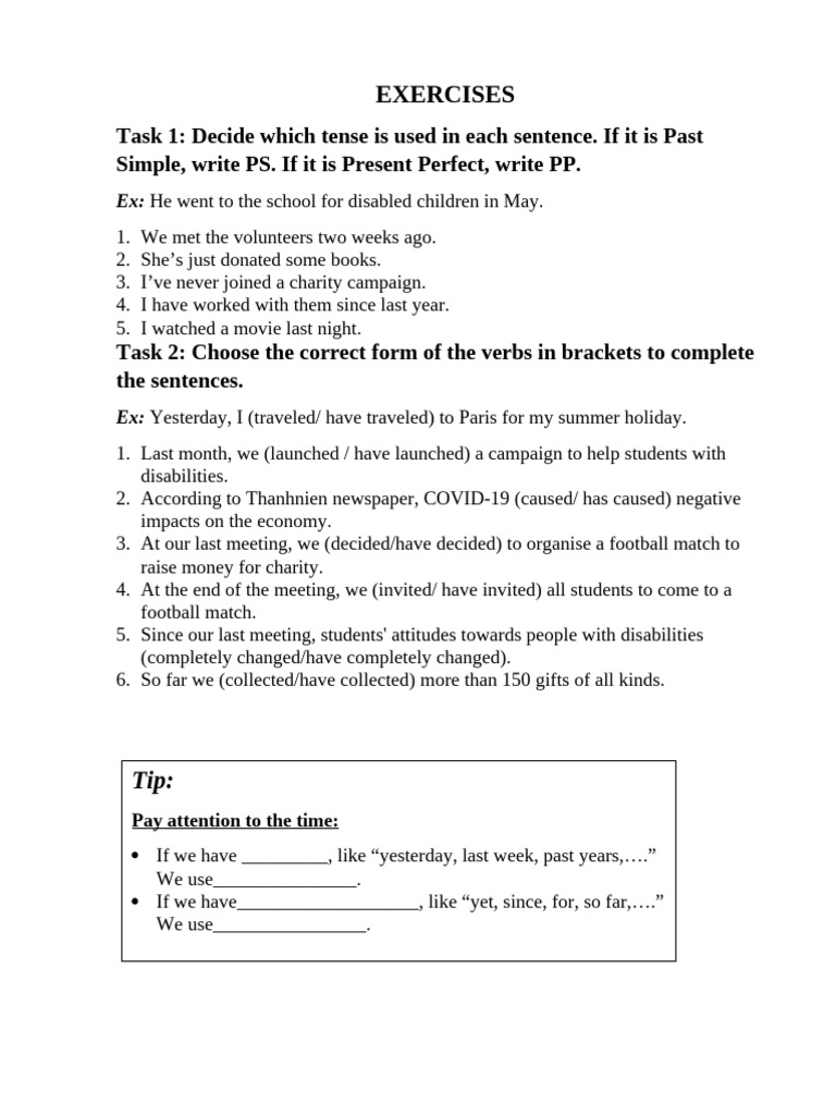 Past Simple-Present Perfect- Bài Tập | PDF | Language Mechanics | Grammar