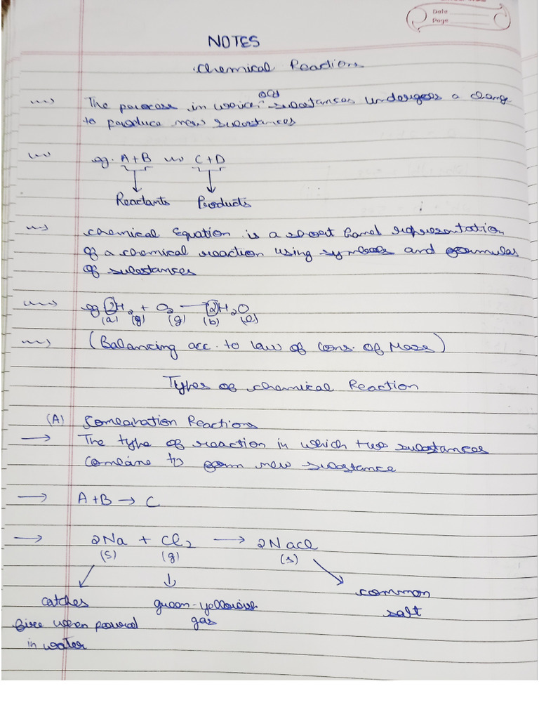 Chemical Reactions and Equations Notes ? | PDF