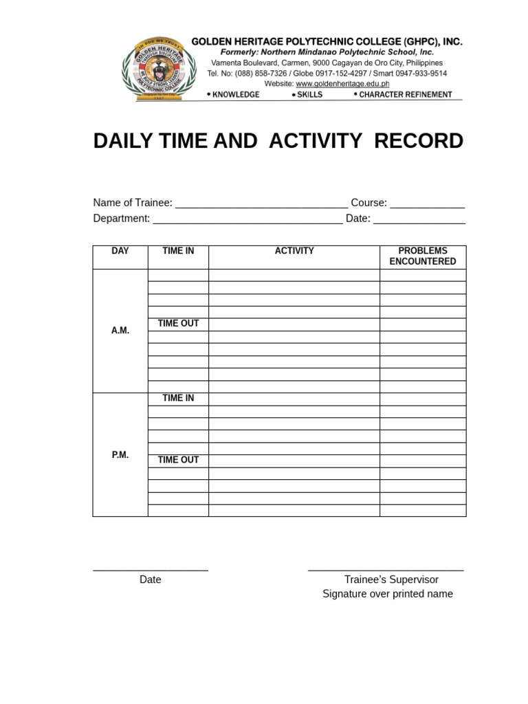 Daily Time and Activity Record | PDF