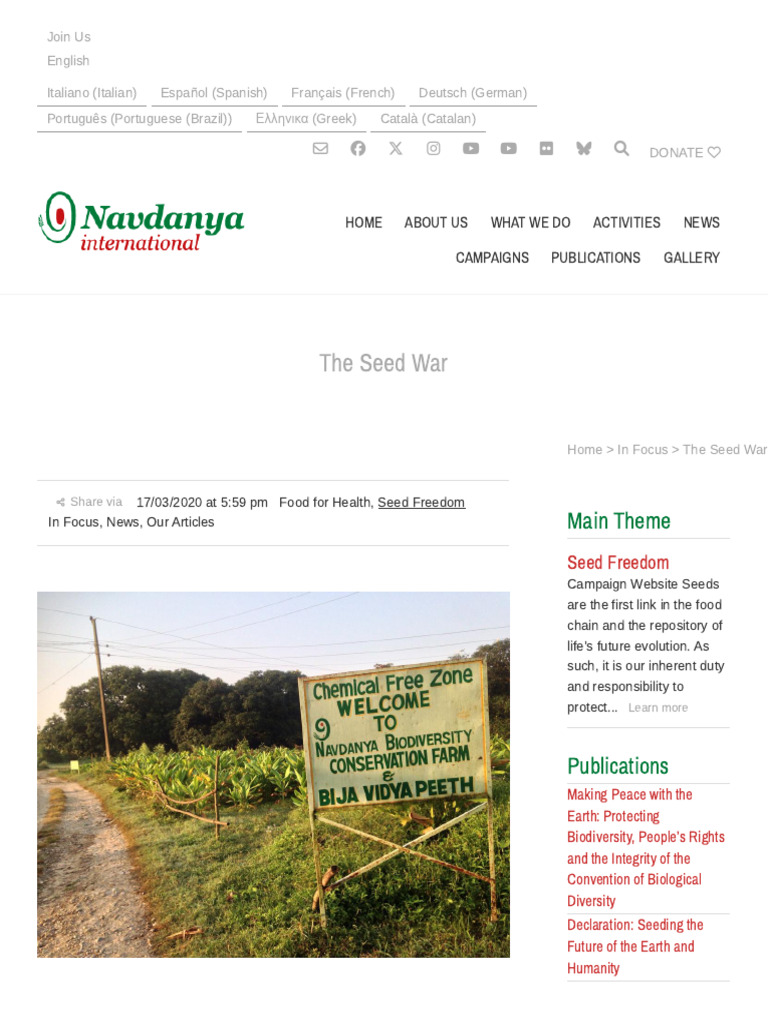 The Seed War – Navdanya International | PDF | Agriculture | Biodiversity
