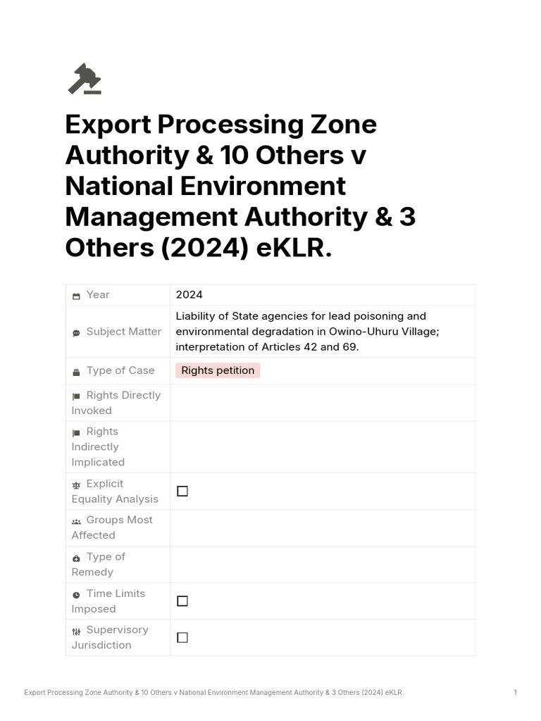 Export Processing Zone Authority 10 Others V National Environment ...