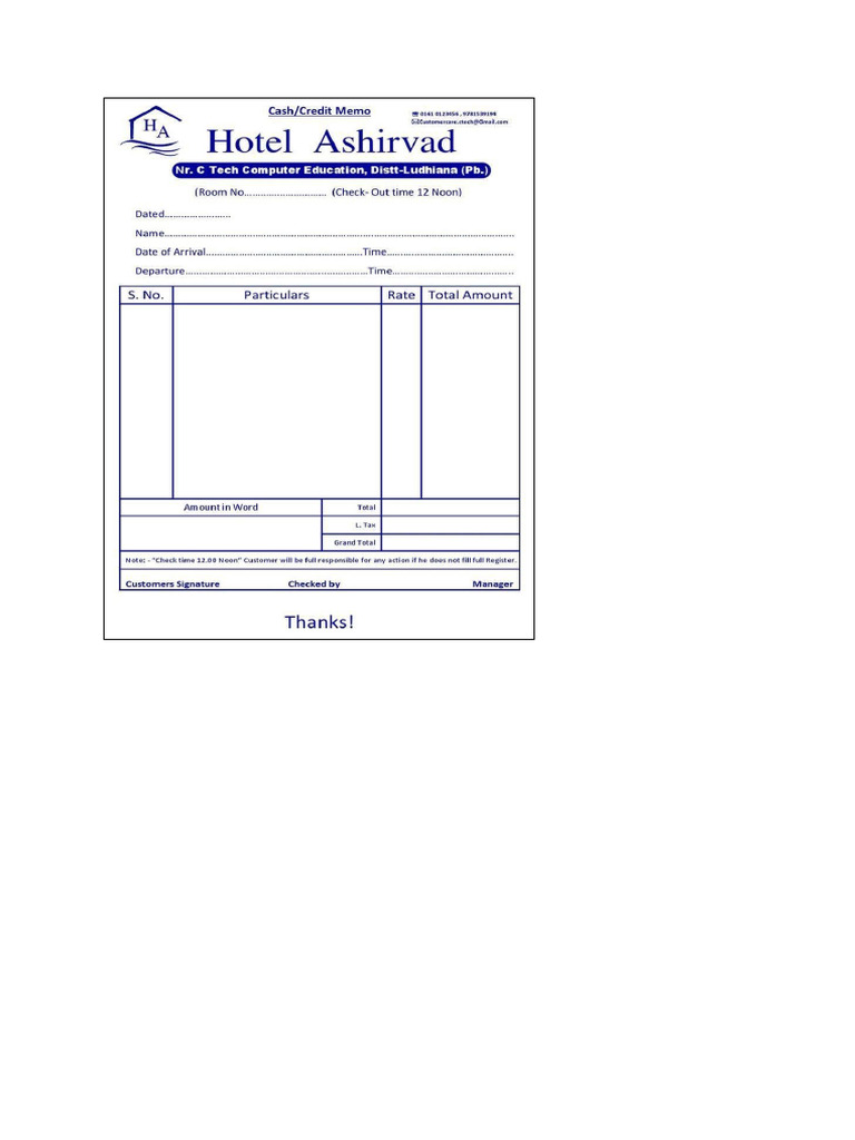 Hotel Invoice Template | PDF