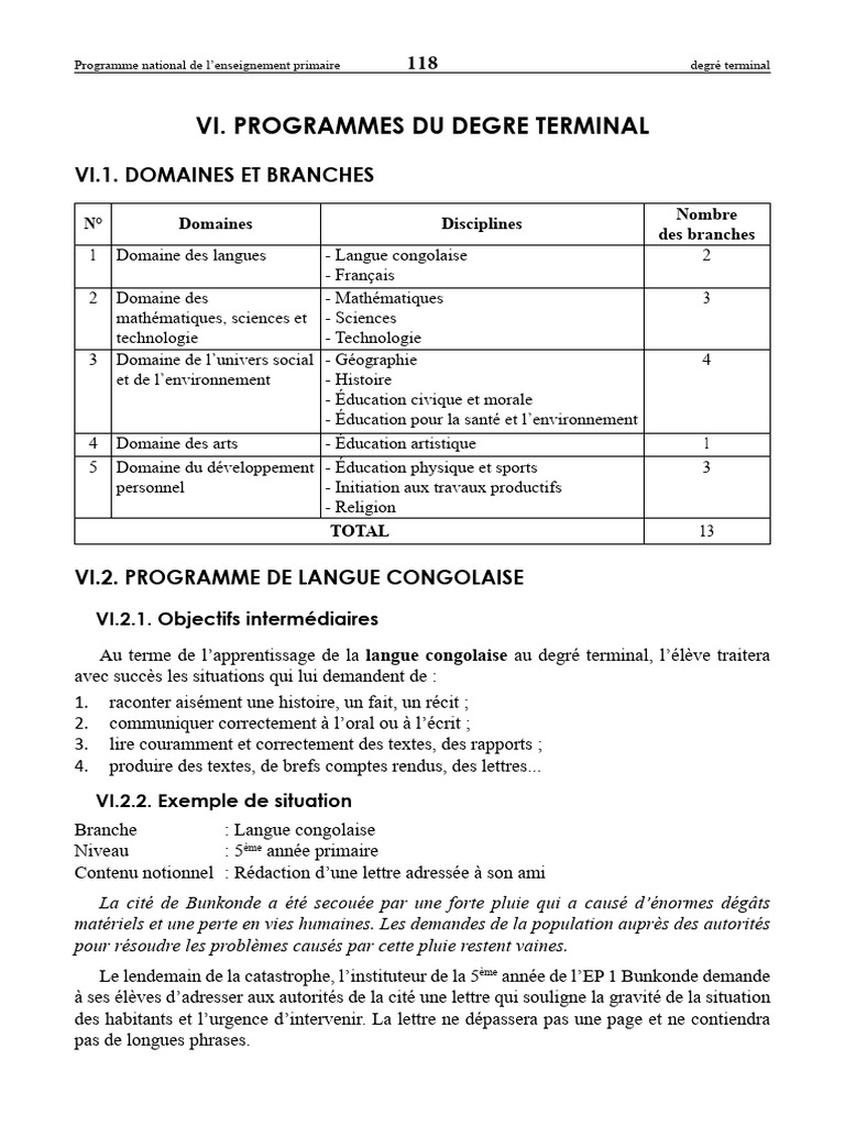PROGRAMME 5e Et 6e Année (Degré TERMINAL) RDC | PDF | Phrase | Clause