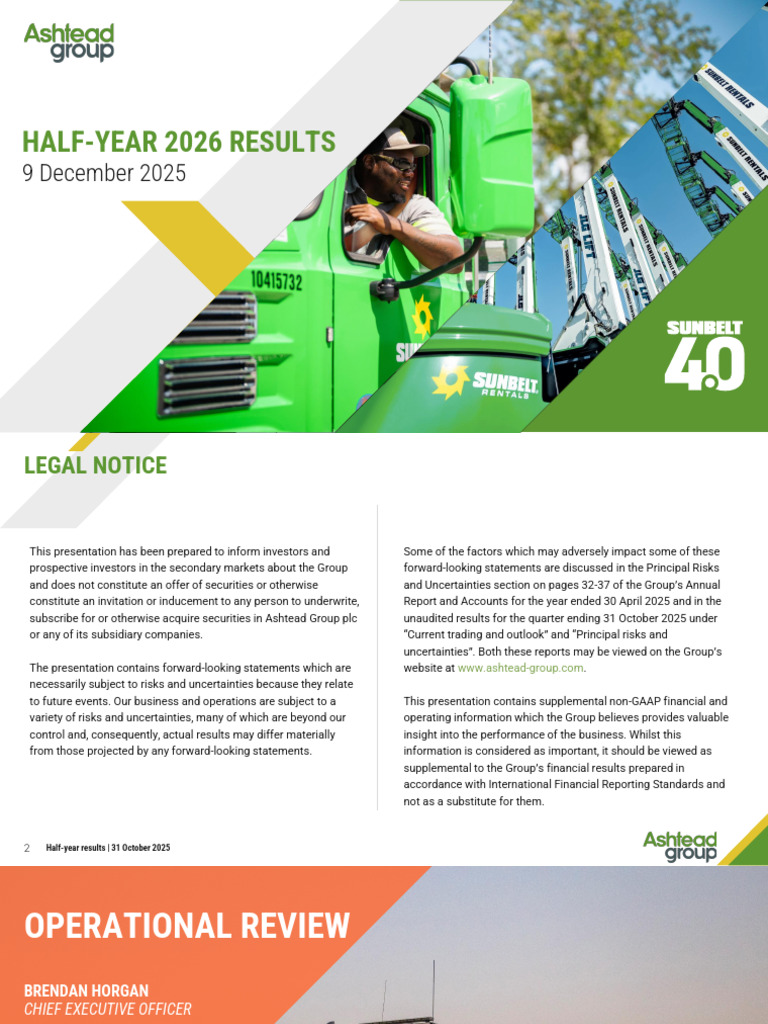 Ashtead Group PLC q2 2025 26 Results Presentation | PDF | Revenue ...